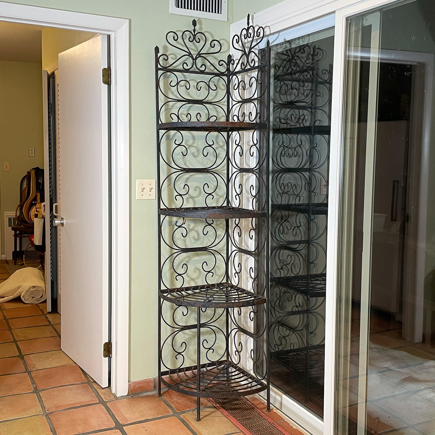 ANTIQUE WROUGHT IRON CORNER RACK