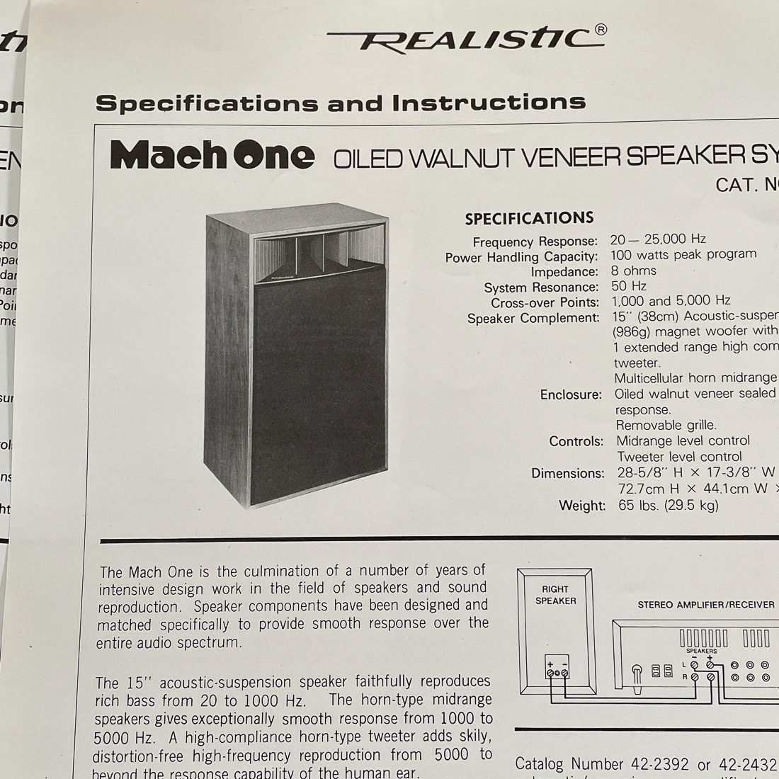 PAIR REALISTIC MACH 1 SPEAKERS